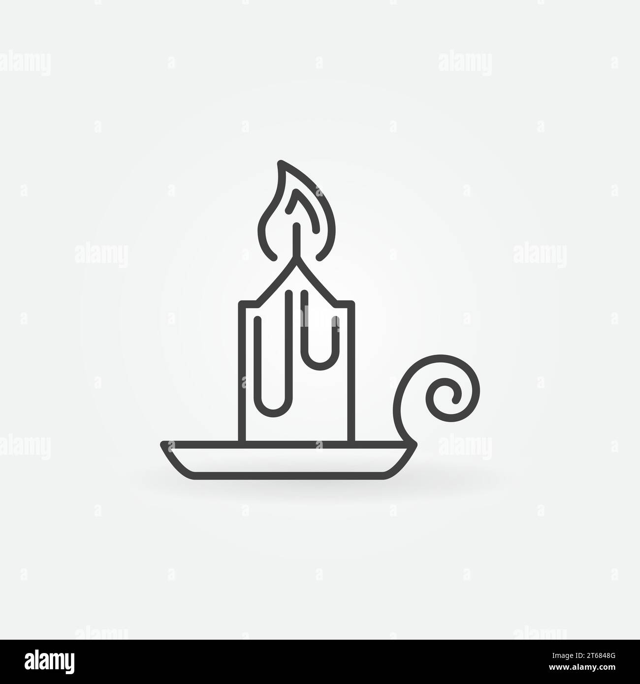 Christmas candle vector outline icon. Candlestick on holder symbol or design element in thin ...