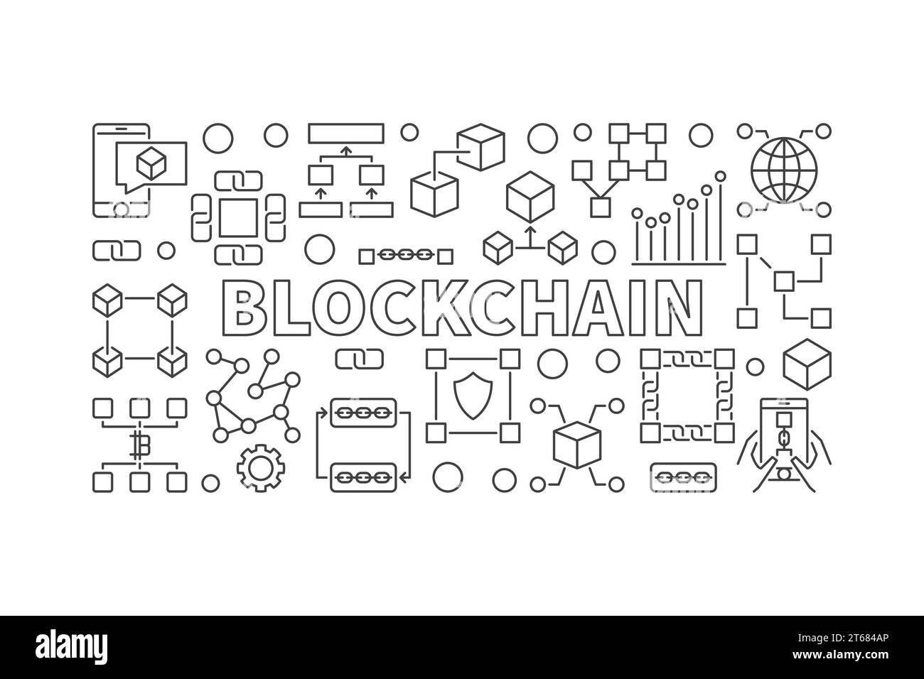 Modern technology banner made with block chain line icons and word ...
