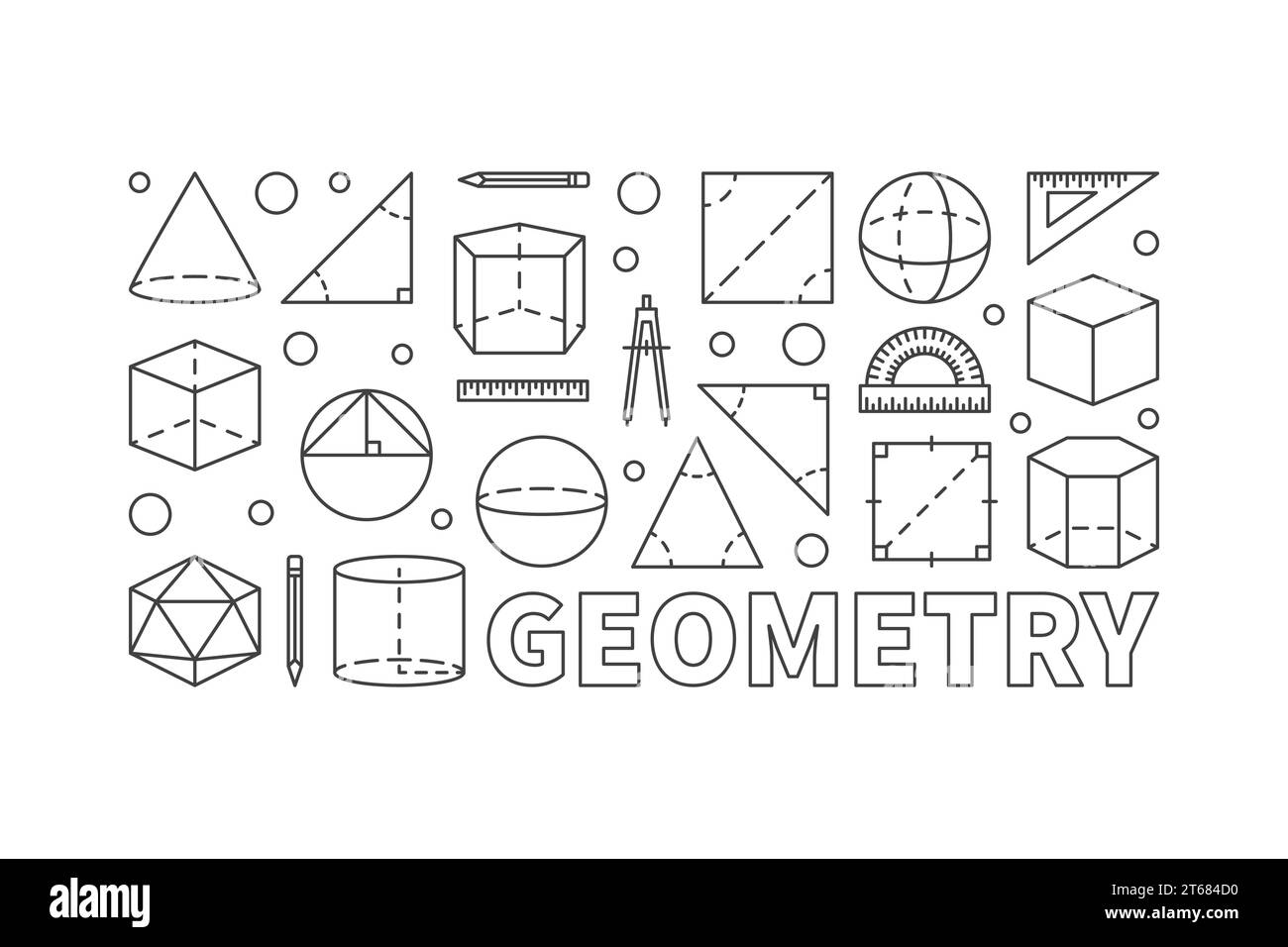 Geometry vector concept line horizontal banner or illustration on white ...