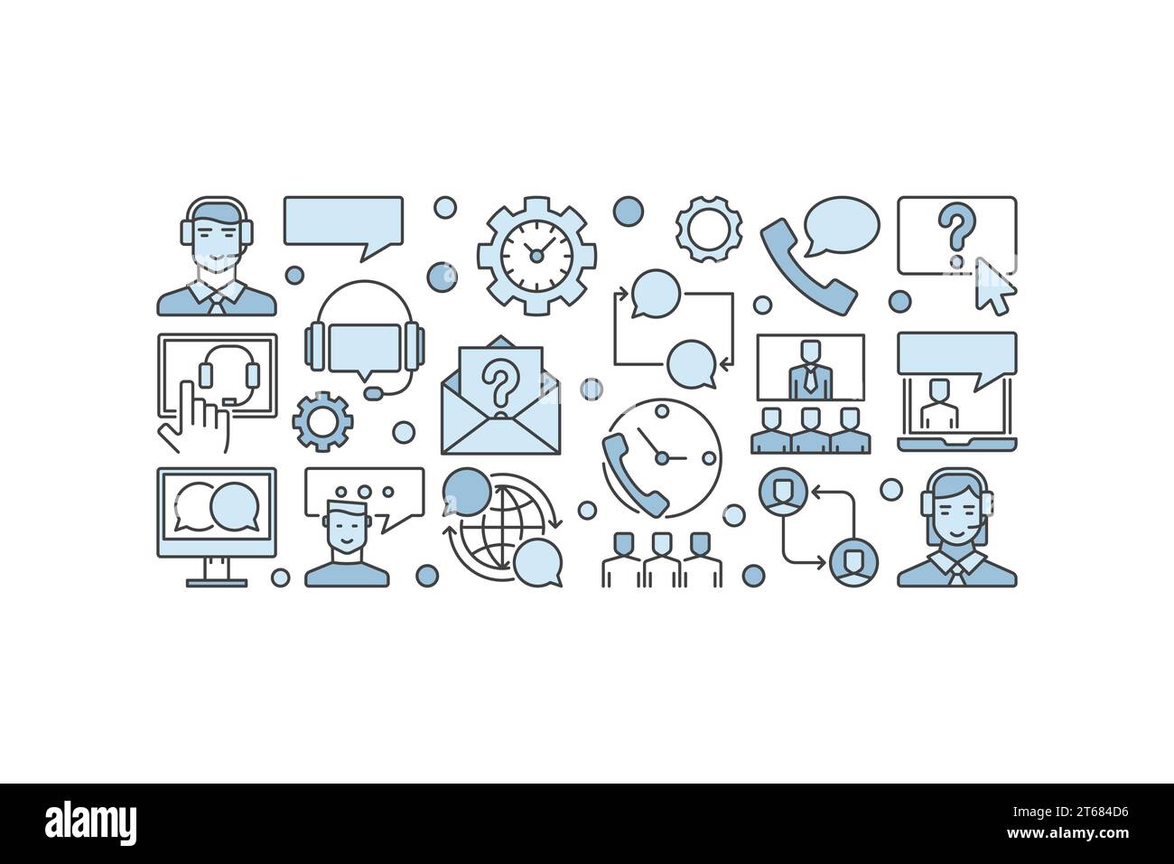 Customer service or technical support blue vector horizontal banner or ...
