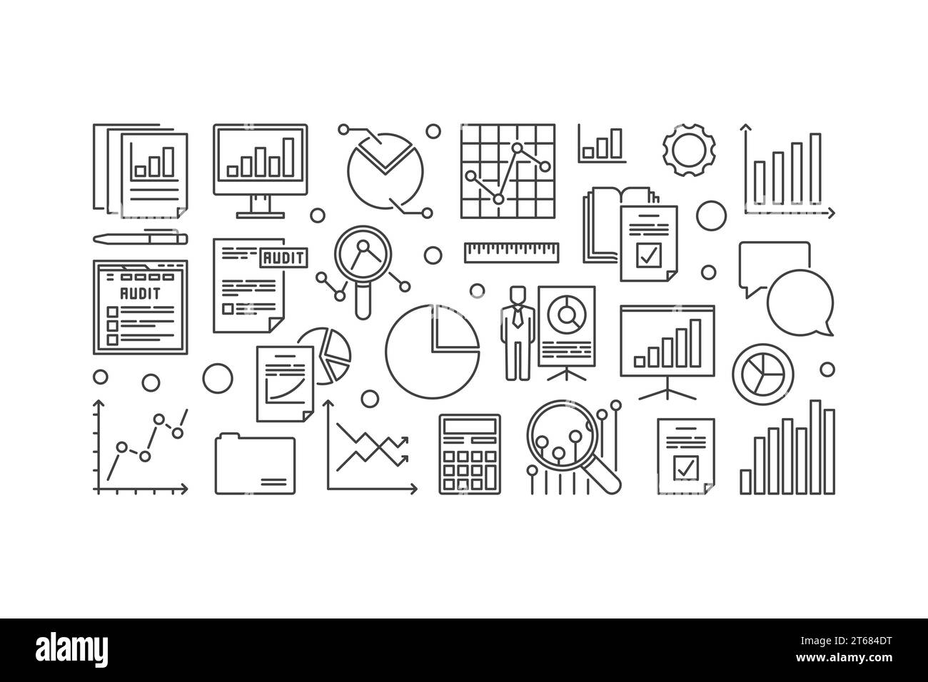 Financial audit vector minimal outline illustration on white background ...