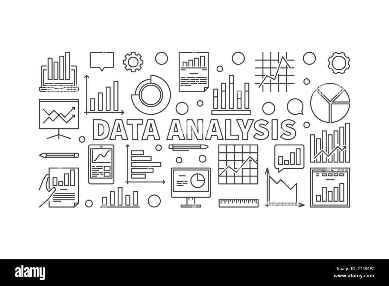 Data Analysis vector concept horizontal banner or illustration in thin ...