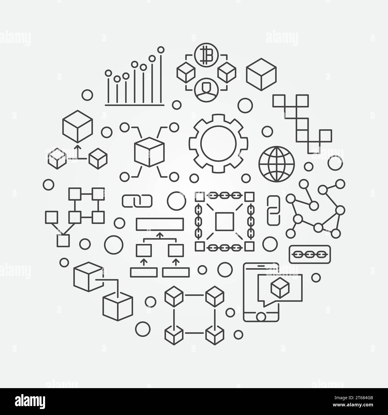 Blockchain vector round concept illustration in thin line style Stock ...