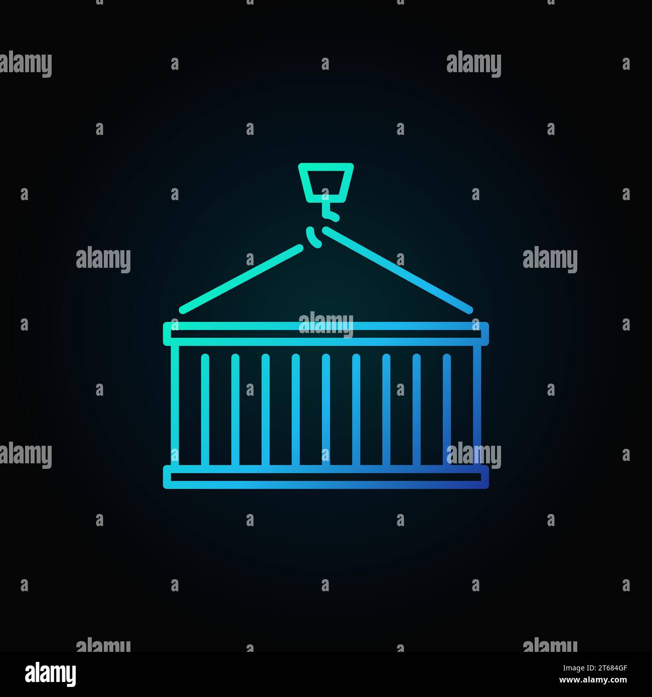 Freight container vector blue line icon or symbol on dark background ...