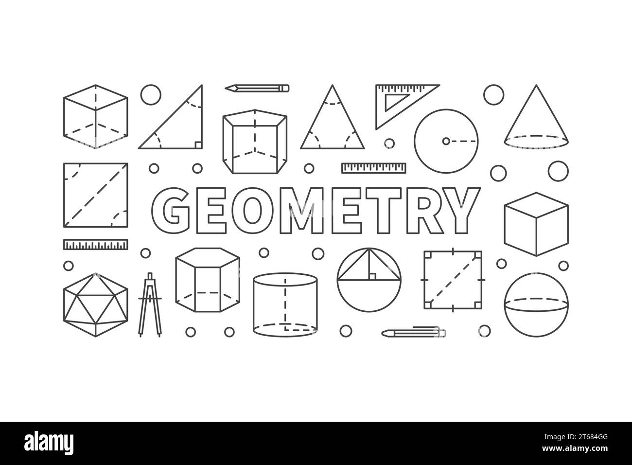 Geometry subject vector horizontal banner or illustration in thin line ...