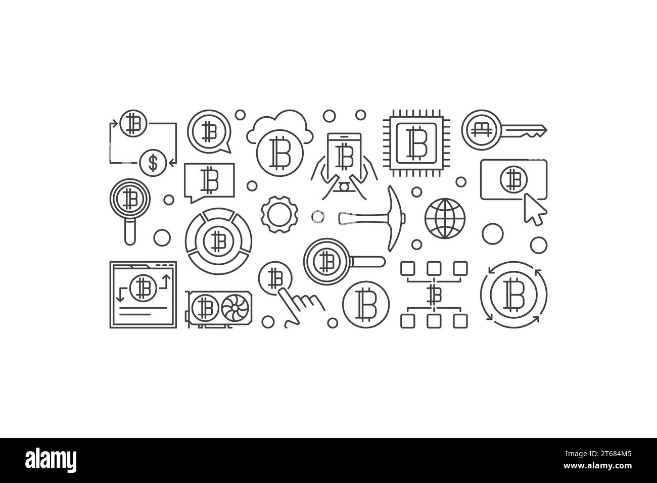 Cryptocurrency horizontal outline banner - vector bitcoin mining ...