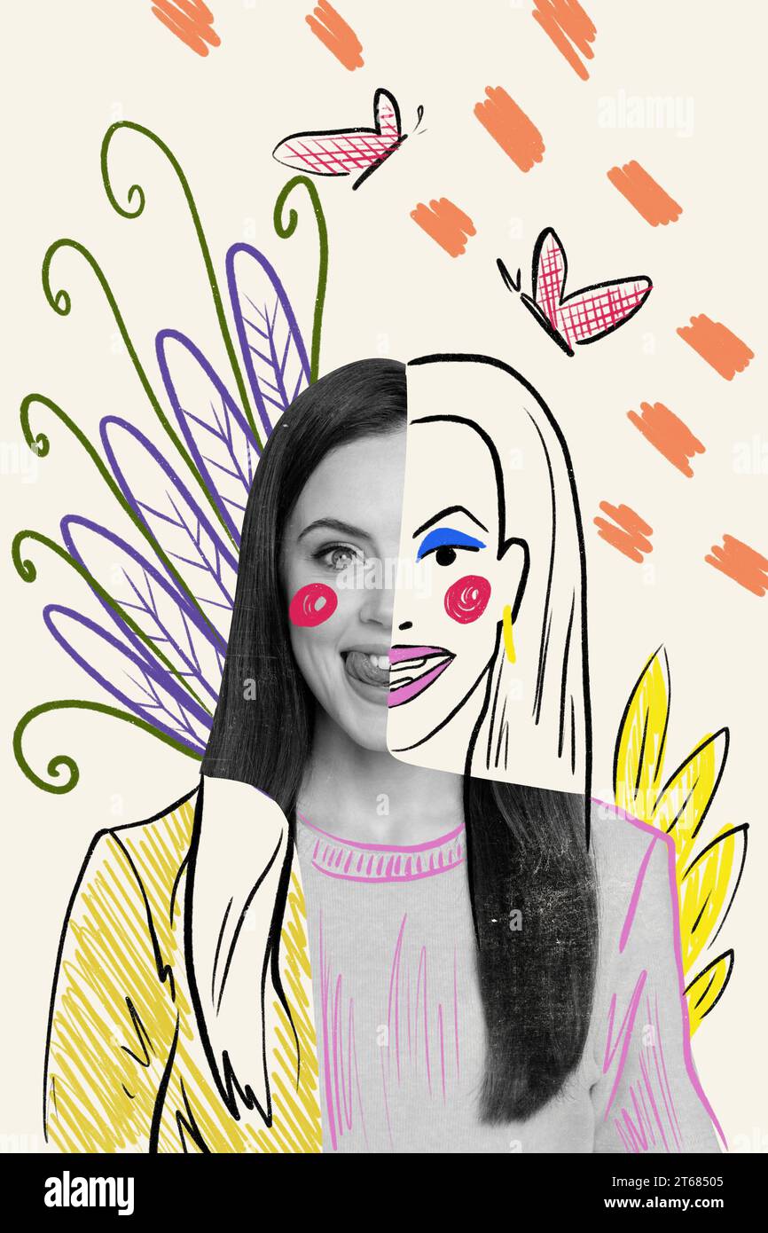 3d retro abstract creative artwork template collage of funny funky lady ...