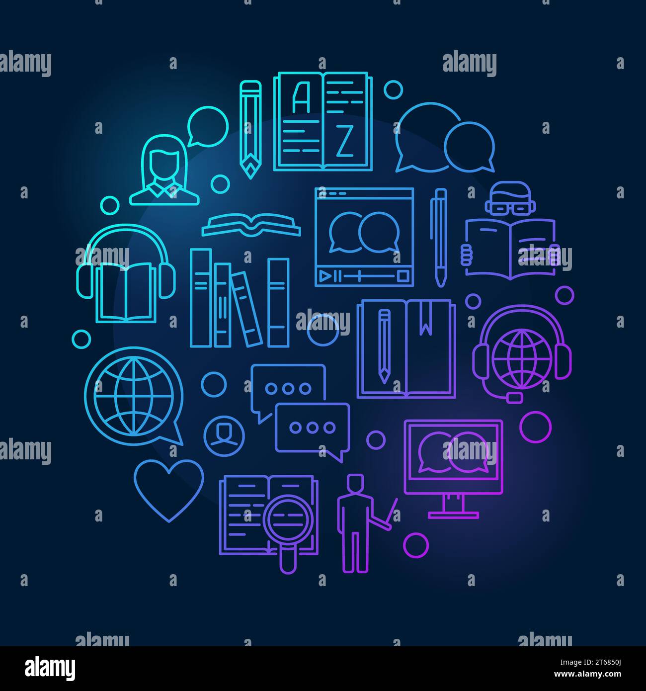 Learning a foreign language colorful illustration. Vector language ...