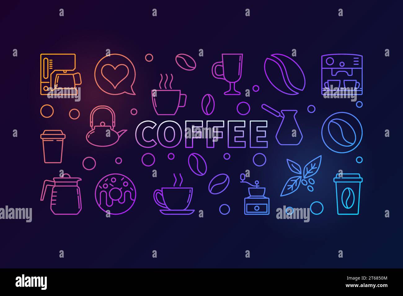 Coffee horizontal colored illustration. Vector concept banner made with ...