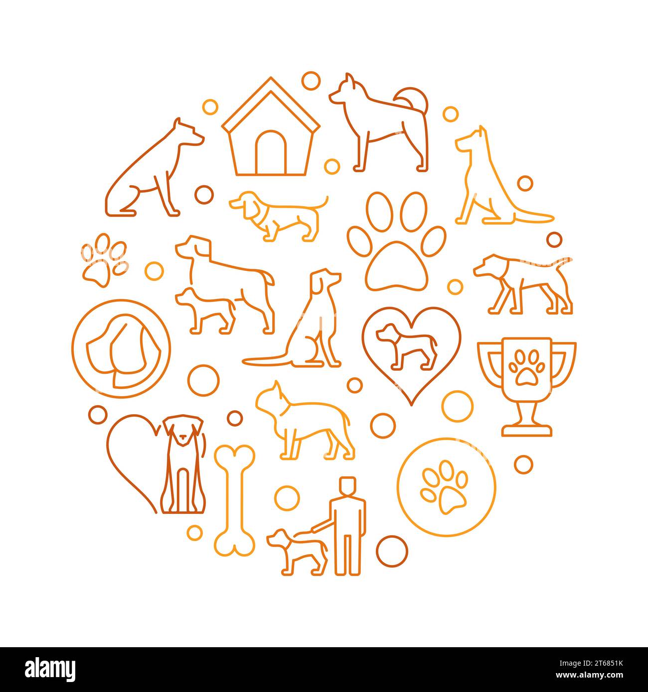 Dogs round colorful illustration. Vector concept symbol in thin line ...