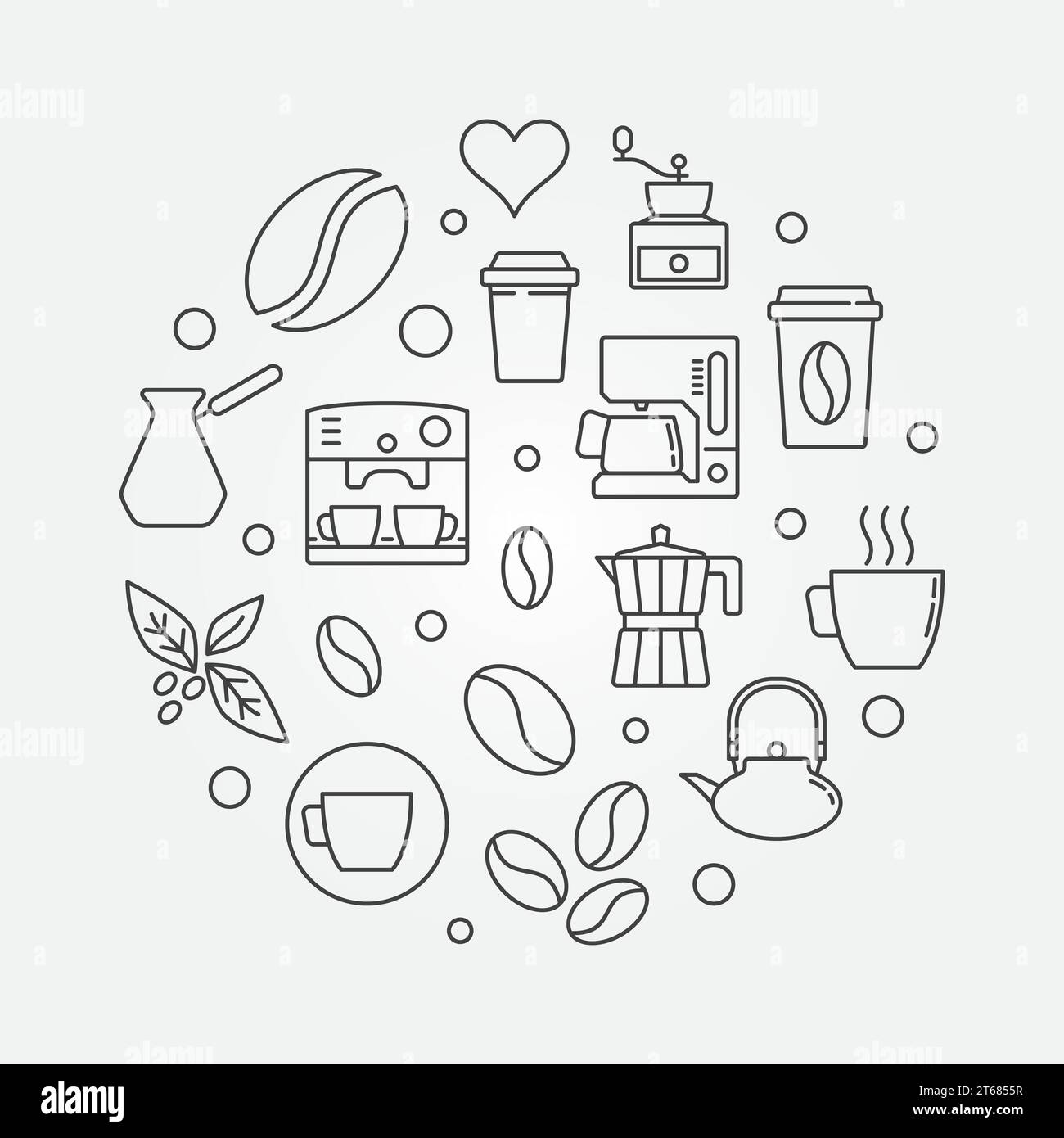 Vector coffee circular symbol or illustration in thin line style Stock ...
