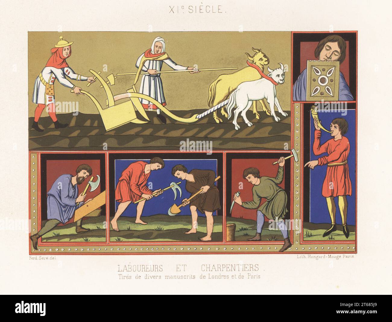 Costumes of labourers and carpenters, 11th century. Peasants, some ...