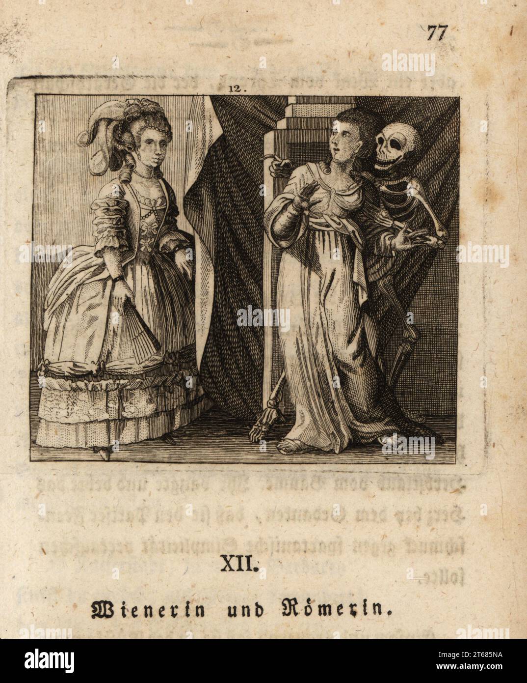 The skeleton of Death, Freund Hans, embracing a woman while pointing to ...