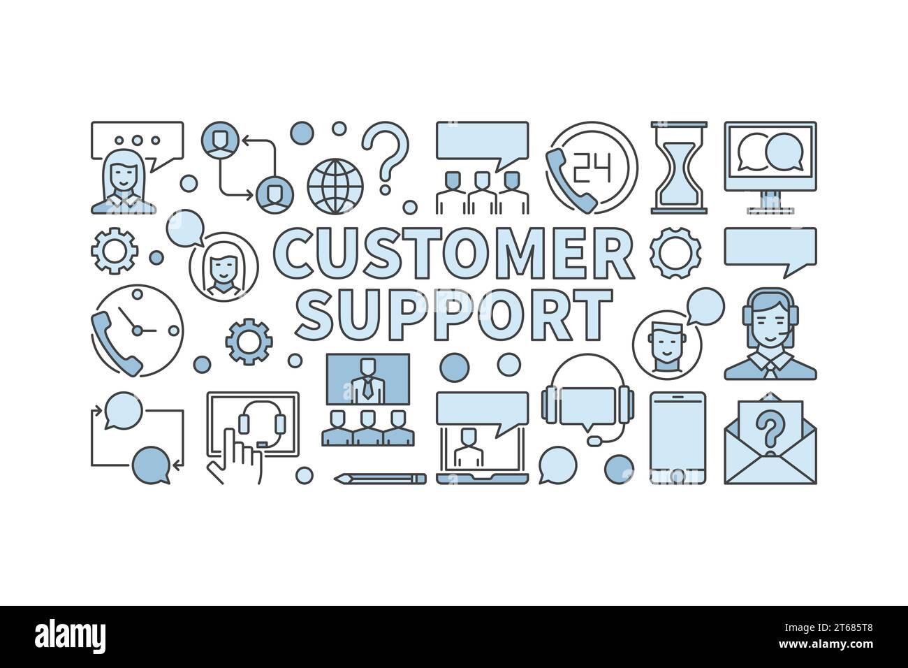 Customer support vector modern horizontal banner on white background ...