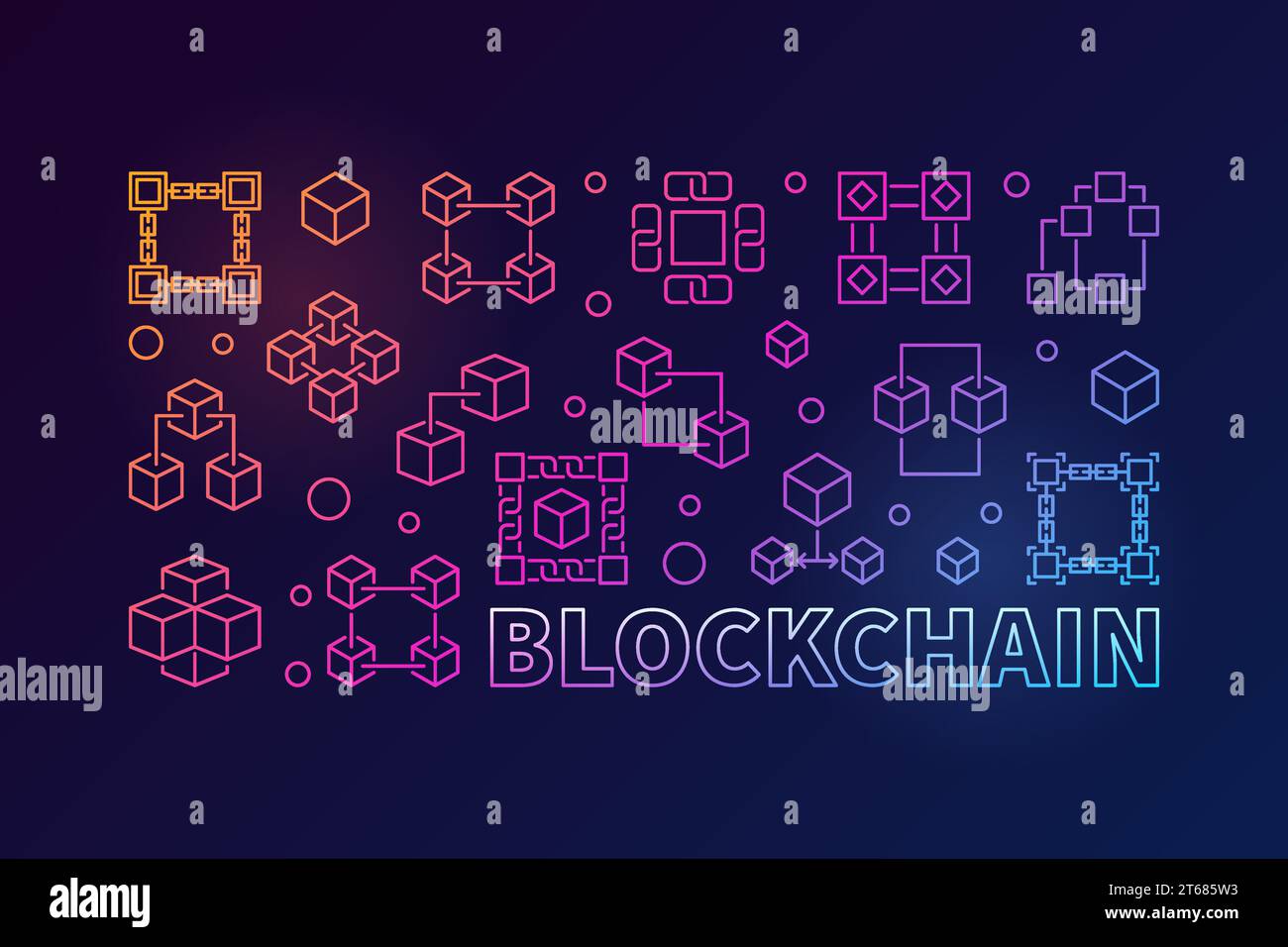 Blockchain concept colorful horizontal illustration. Vector block chain ...