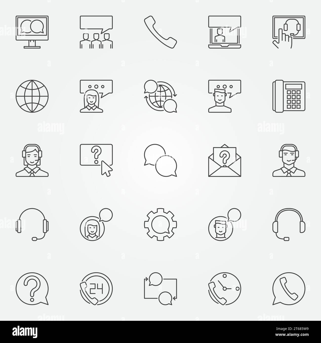 Support service icons set. Vector customer support concept symbols in ...
