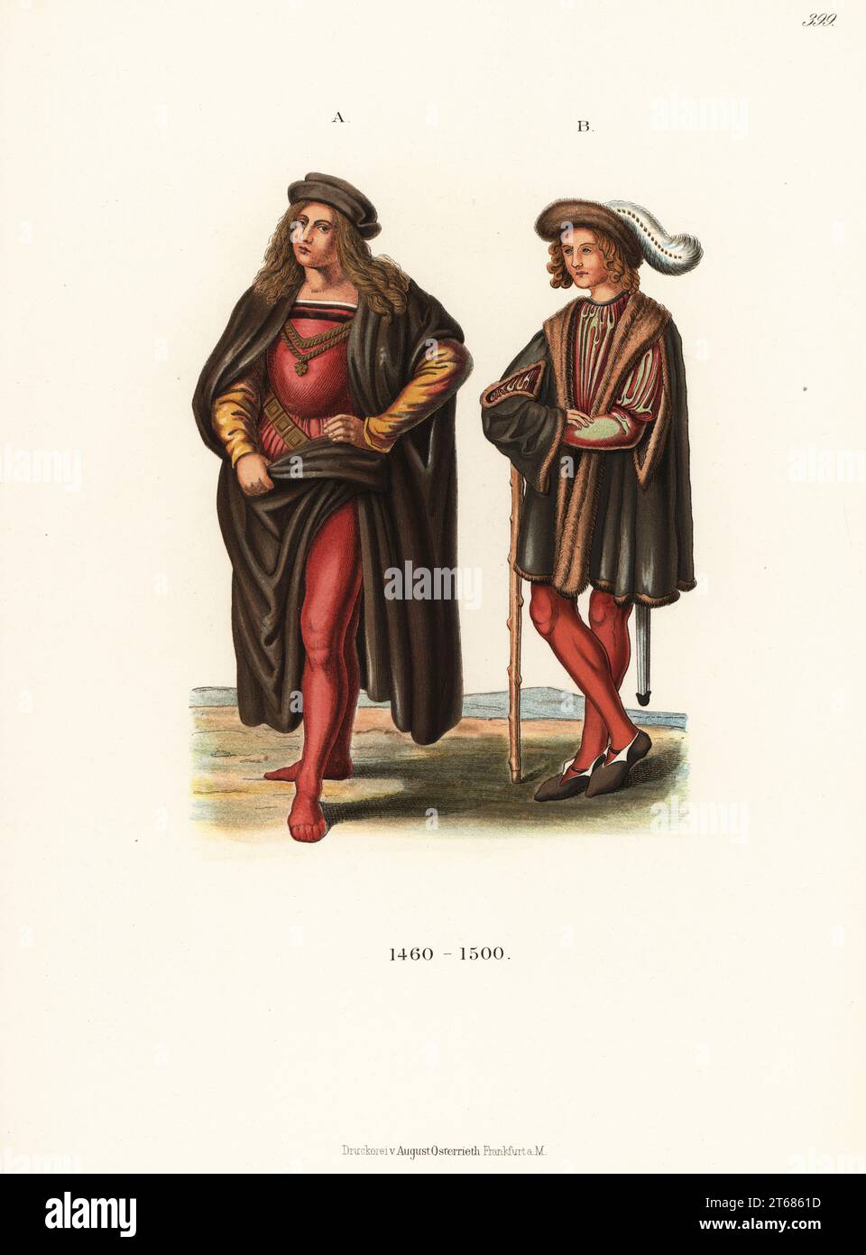 German noblemens costumes from the late 15th century. Nobleman A from a ...