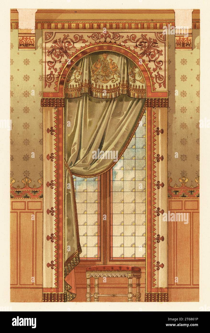 Roman-style wall hanging, circa 1900. Valance sheet, lambrequin drapes ...