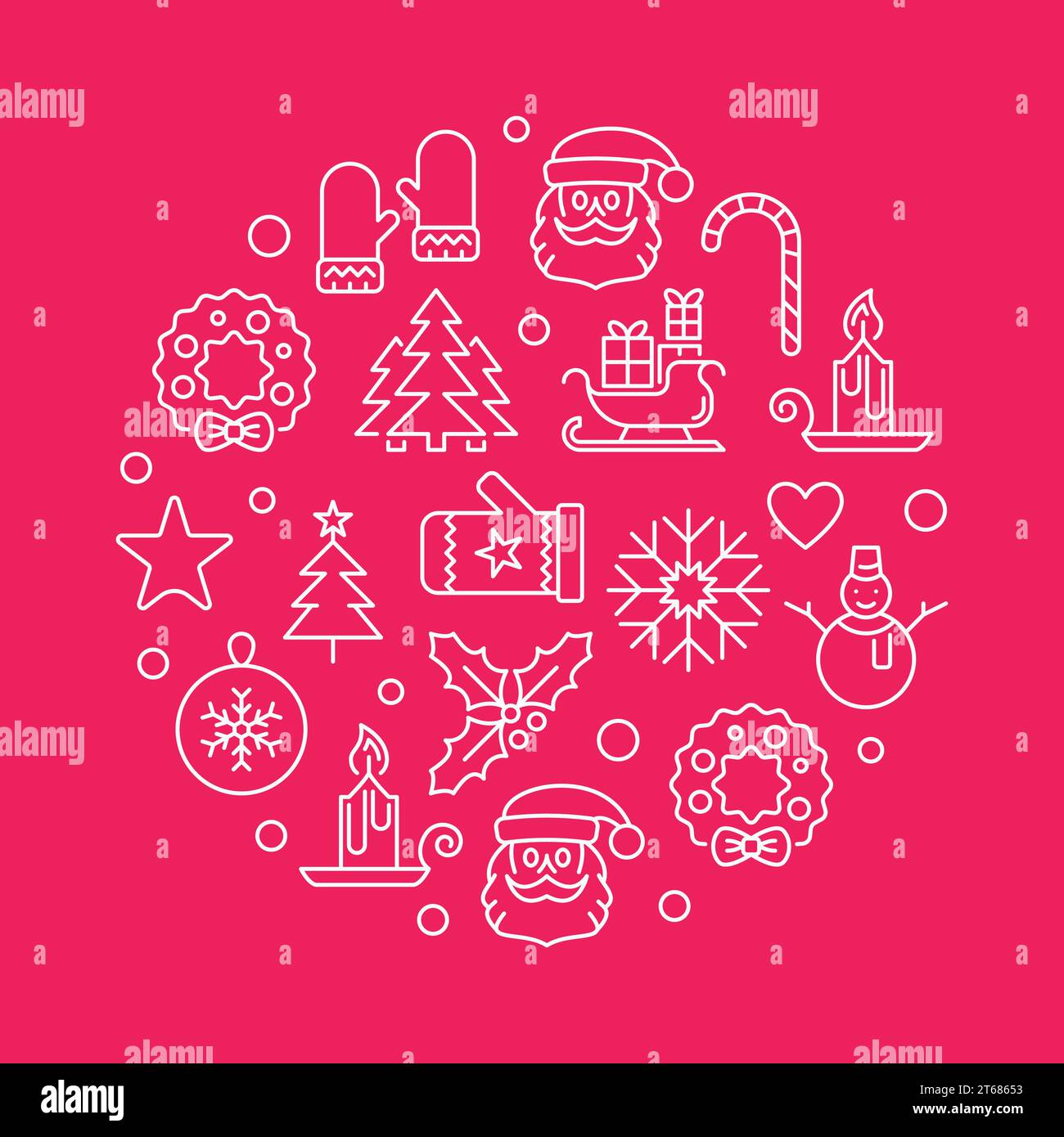 Happy New Year round vector concept outline illustration with red ...
