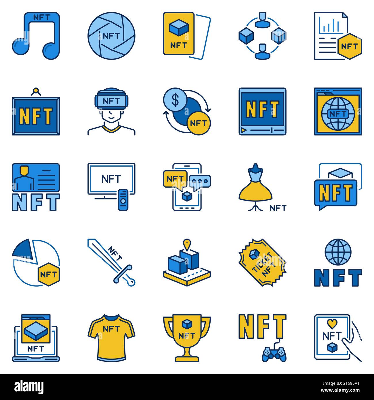 NFT Categories and Types colored icons set - Non-Fungible Token vector concept modern symbols or ...