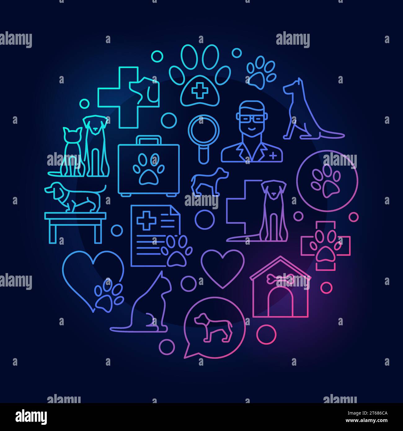 Veterinary hospital colorful round illustration - vector animal clinic ...