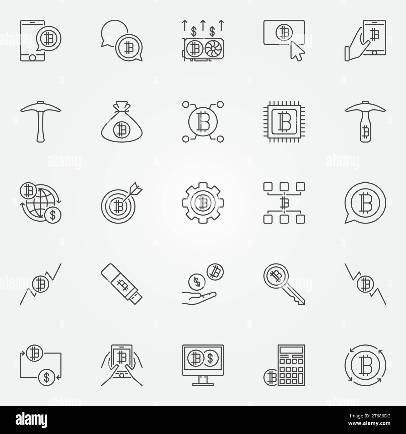 Cryptocurrency line icons set - vector digital money concept signs in ...