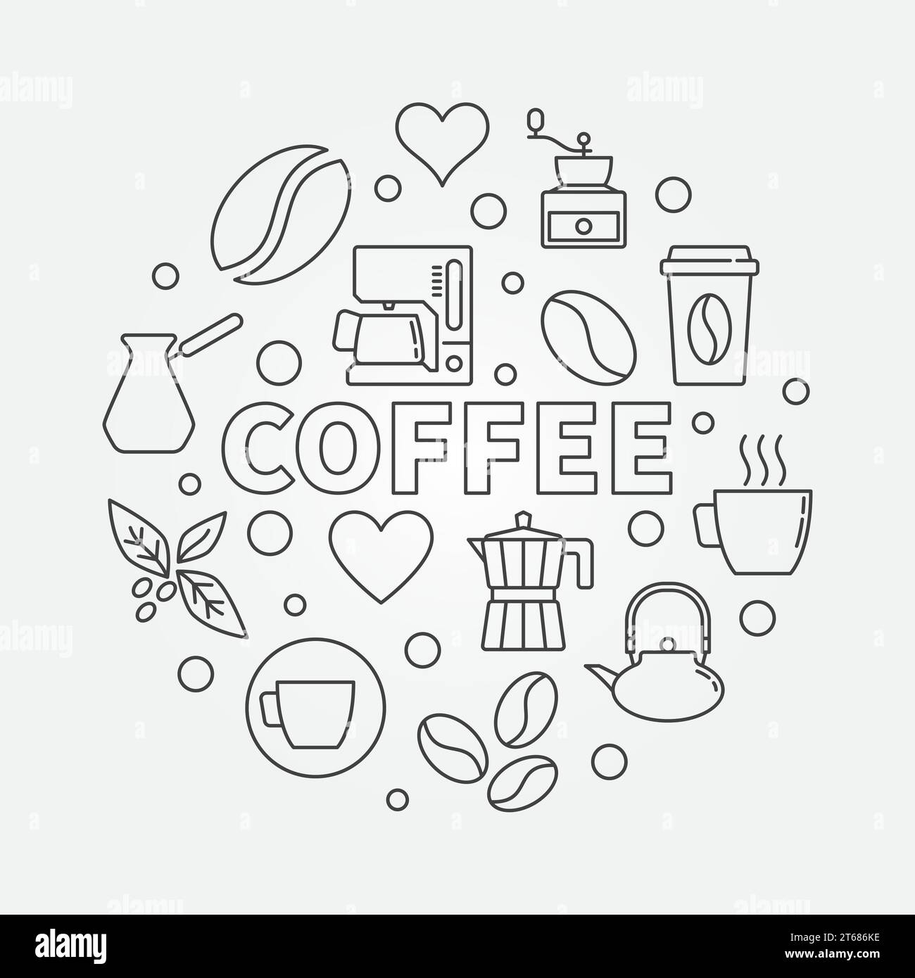 Coffee round illustration. Vector concept symbol made with outline ...
