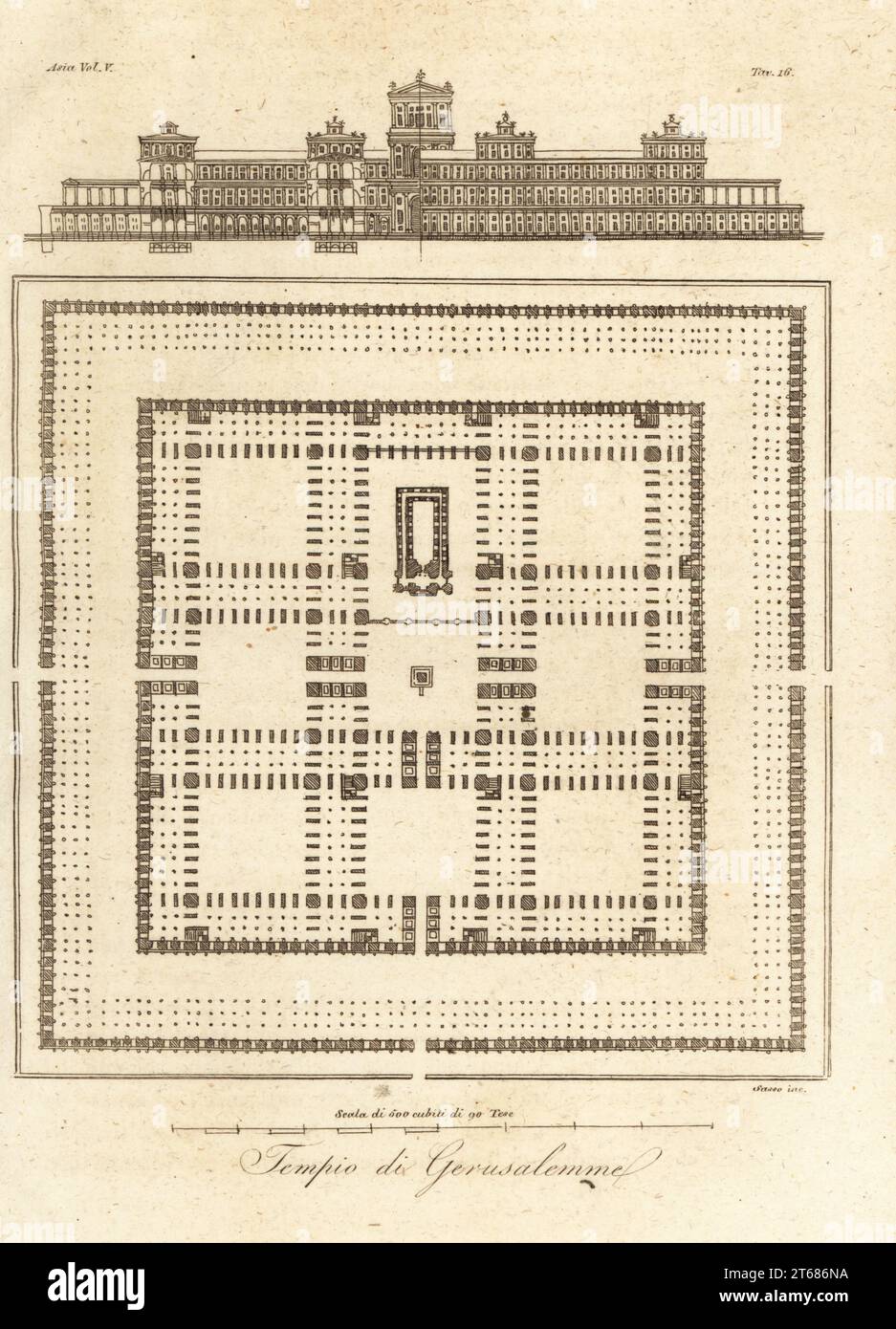 Plan and elevation of the Second Temple in Jerusalem built by King ...