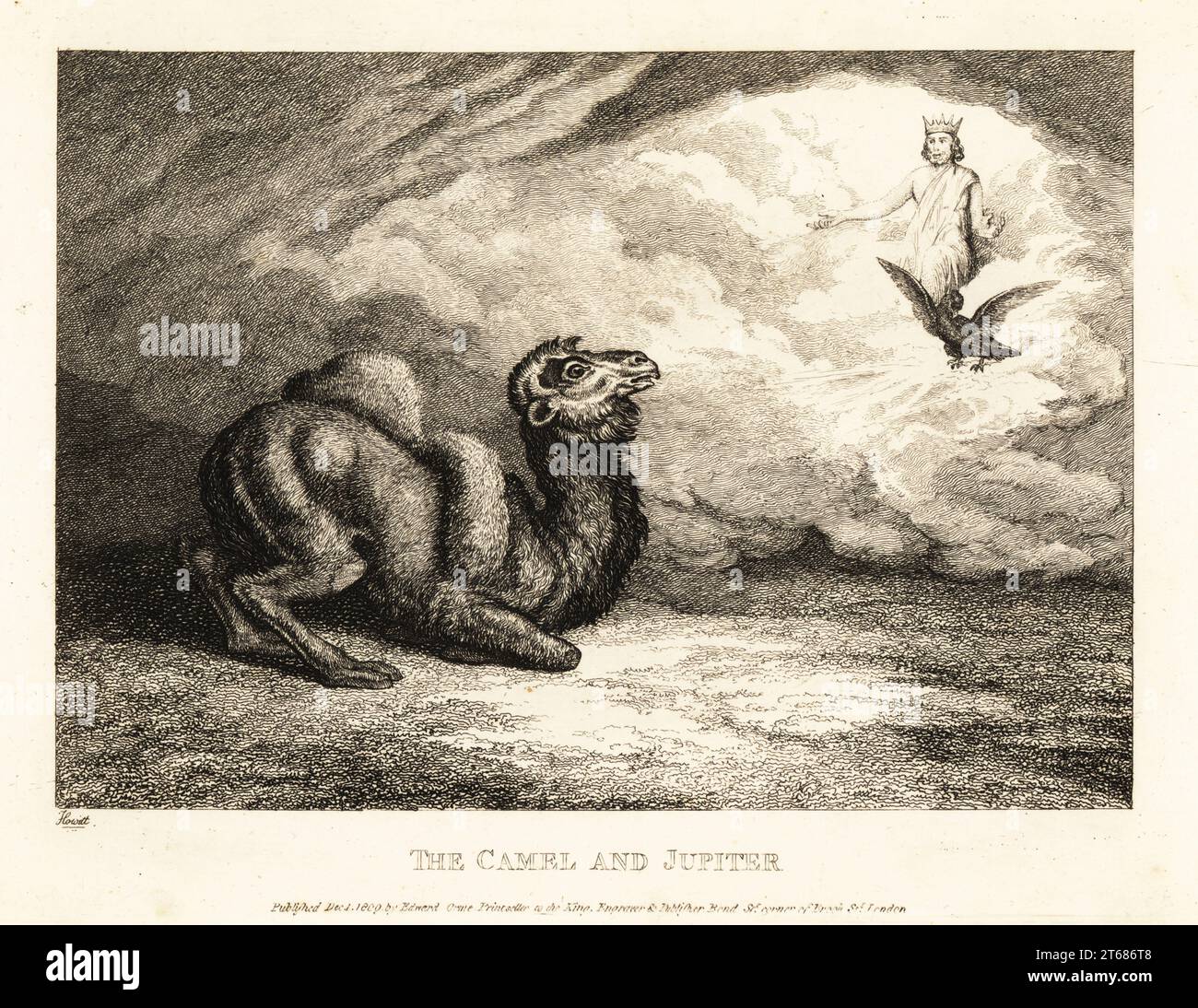 A camel begging Jupiter for horns. The Greek god rides on an eagle. The ...