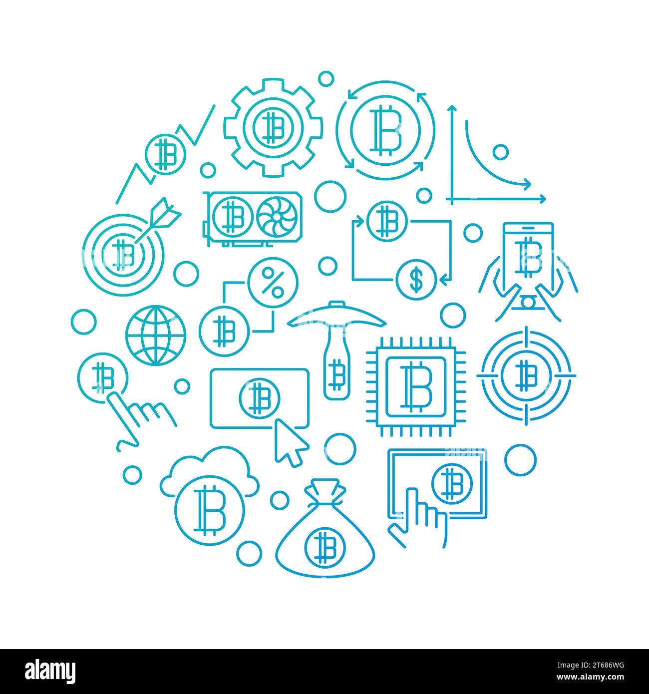 Colorful crypto currency round symbol. Vector cryptocurrency outline ...