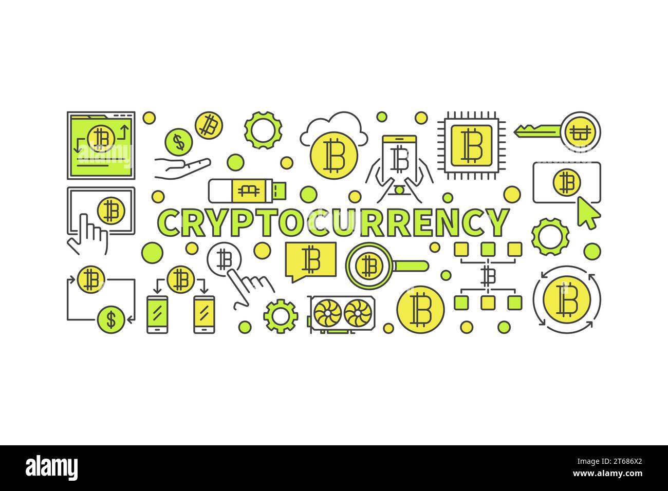Crypto currency vector colorful illustration - cryptocurrency mining concept banner on white ...