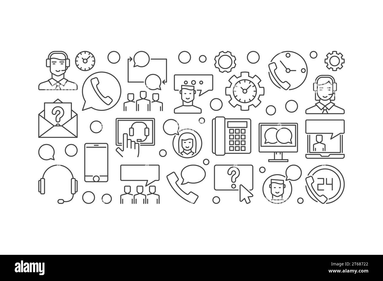 Call center and user support vector concept horizontal banner on white background Stock Vector ...