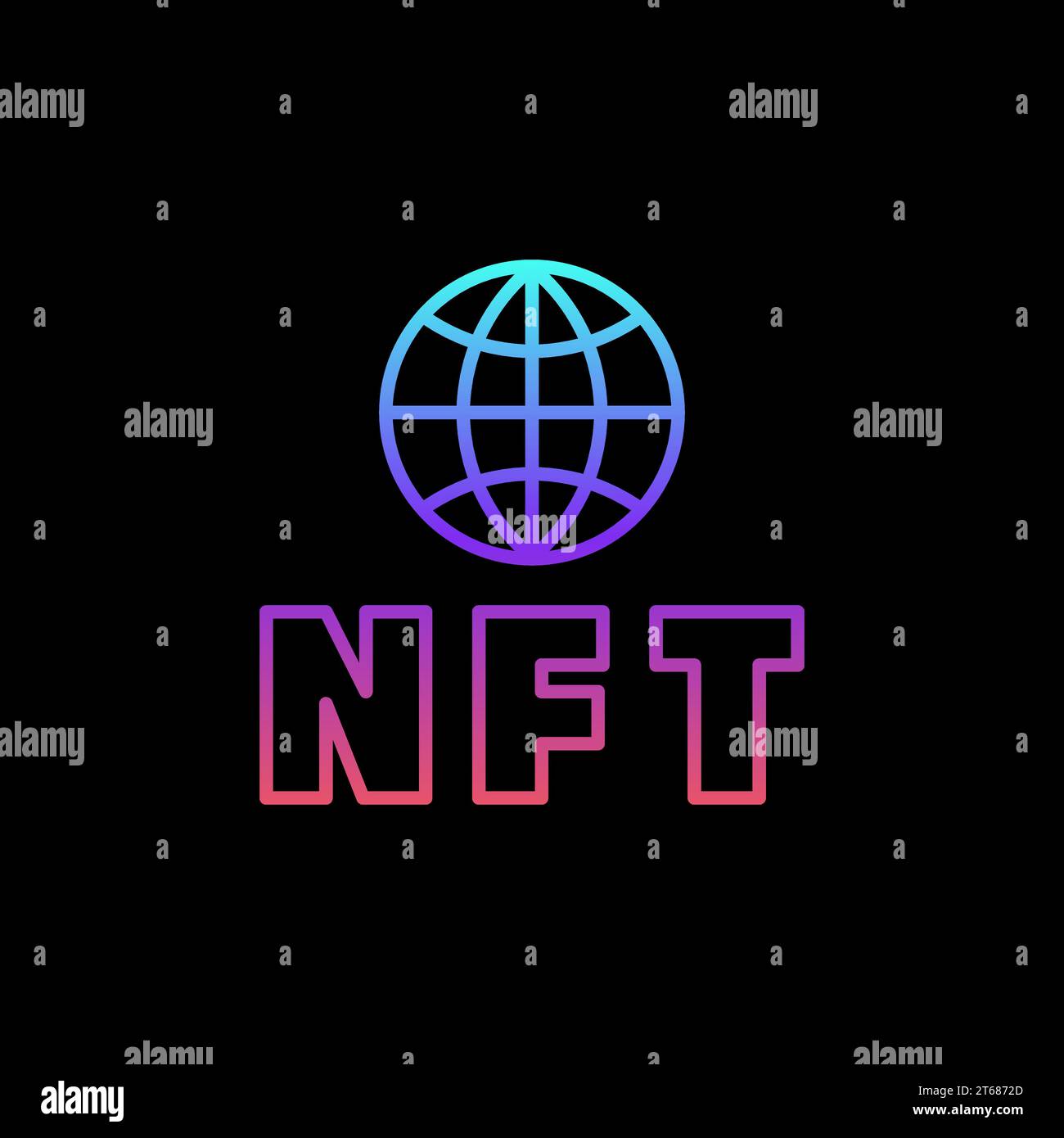 NFT World linear vector concept colorful icon. Non-Fungible Token modern sign on dark background ...