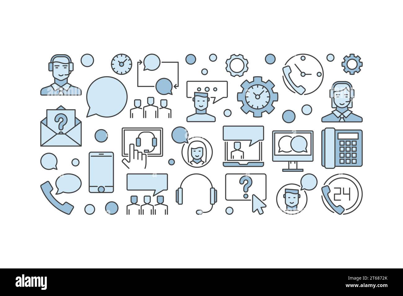 Call center blue vector concept horizontal banner on white background ...
