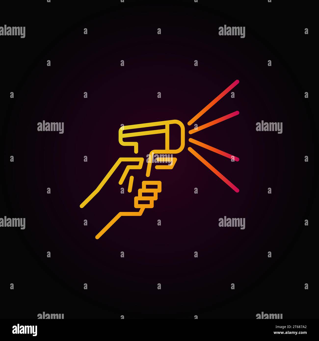 Hand holding barcode scanner colorful line icon or symbol on dark ...