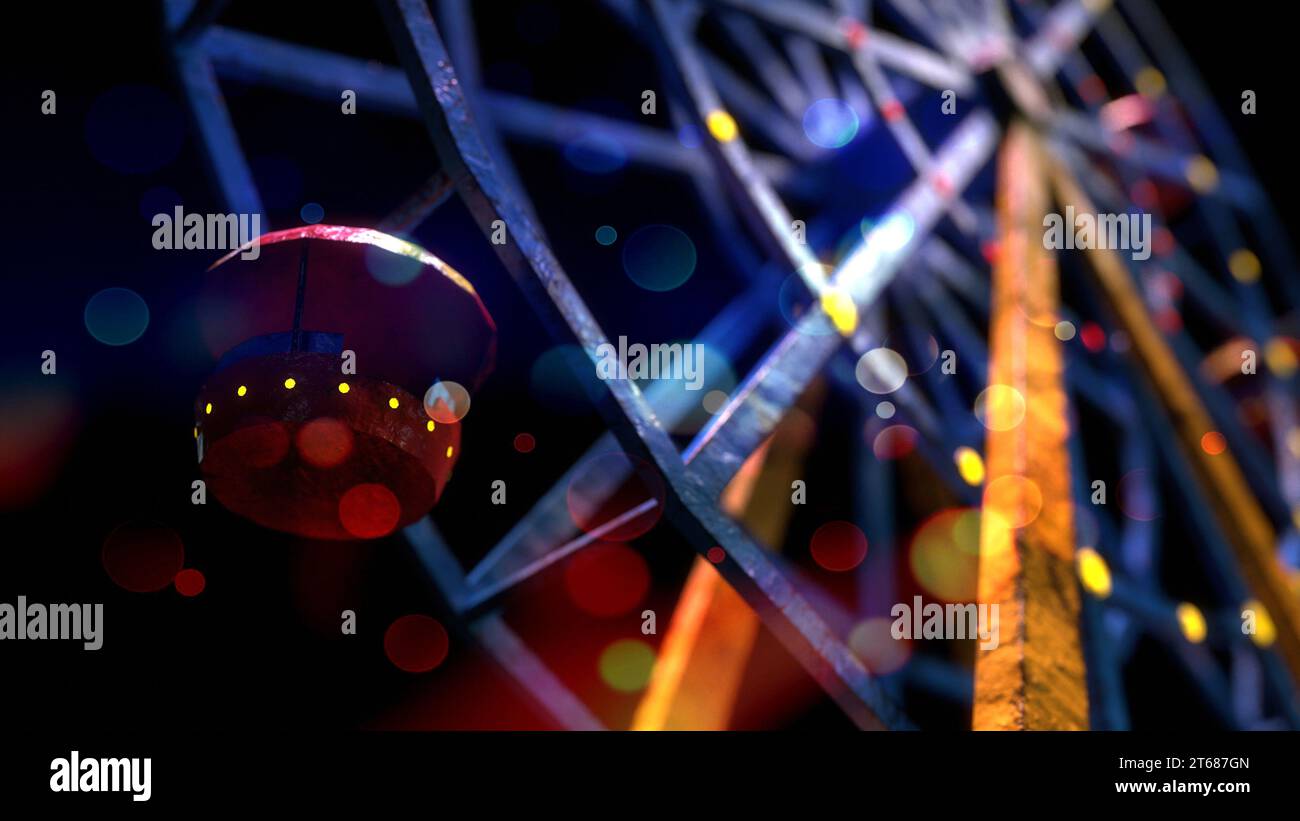 ferris wheel night view. With the rays from the lanterns. 3d-rendering ...