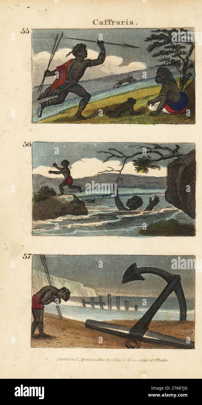 Nguni or Bantu (Kaffir) warrior hunting antelope with spears 55 ...