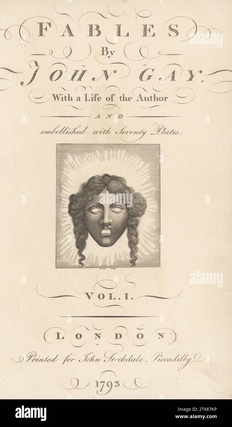 Calligraphic title page to Volume 1 with vignette of dramatic mask ...