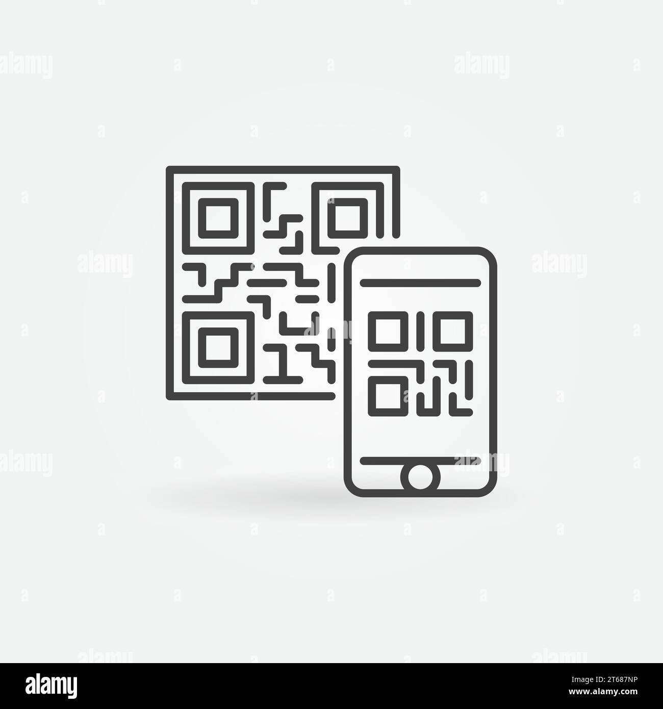 Mobile phone scanning QR code vector line concept icon or symbol Stock ...
