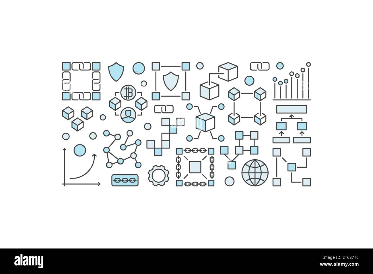 Blockchain modern horizontal banner or illustration on white background ...