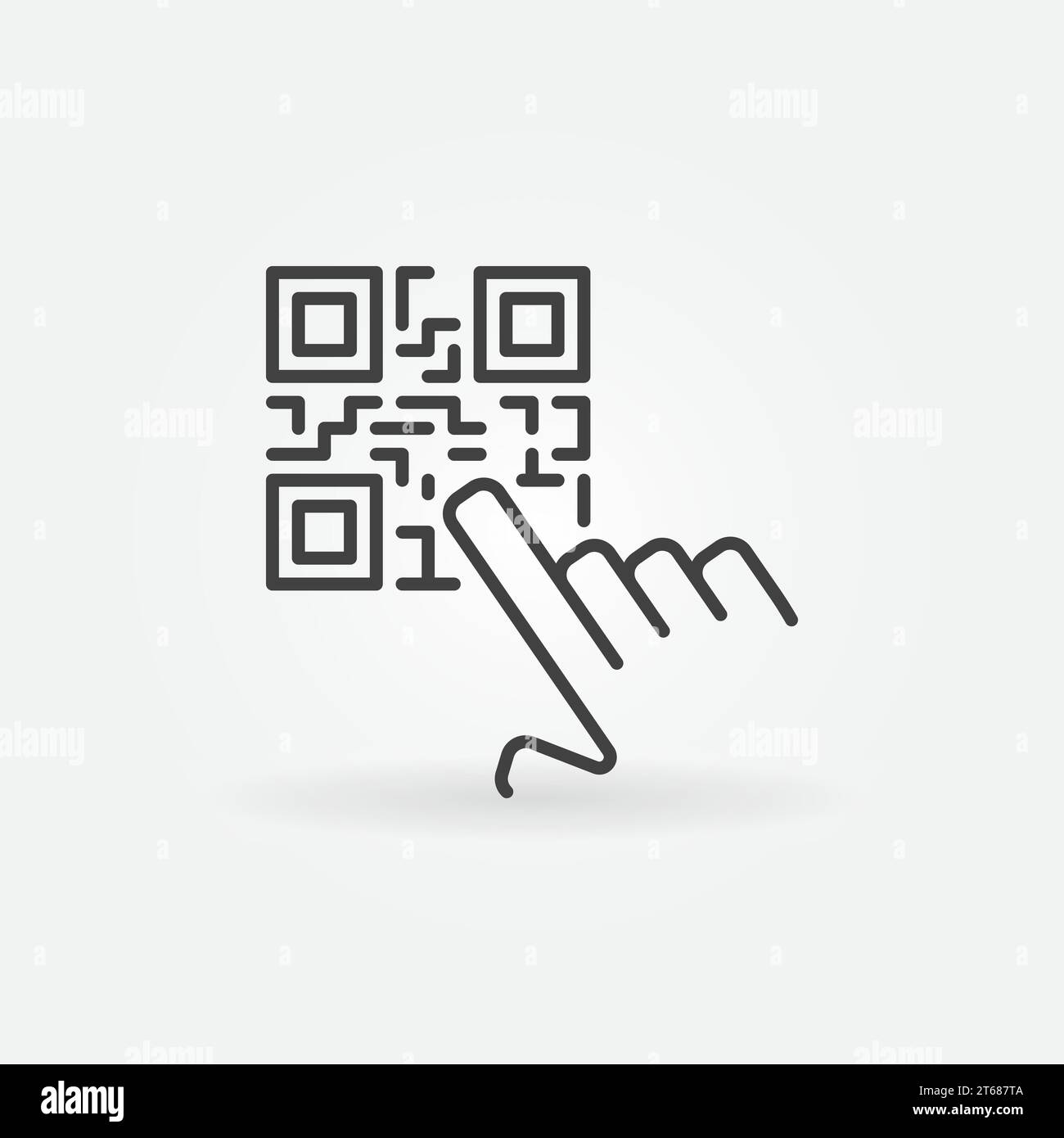 Hand pointing QR code vector concept icon or symbol in thin line style ...