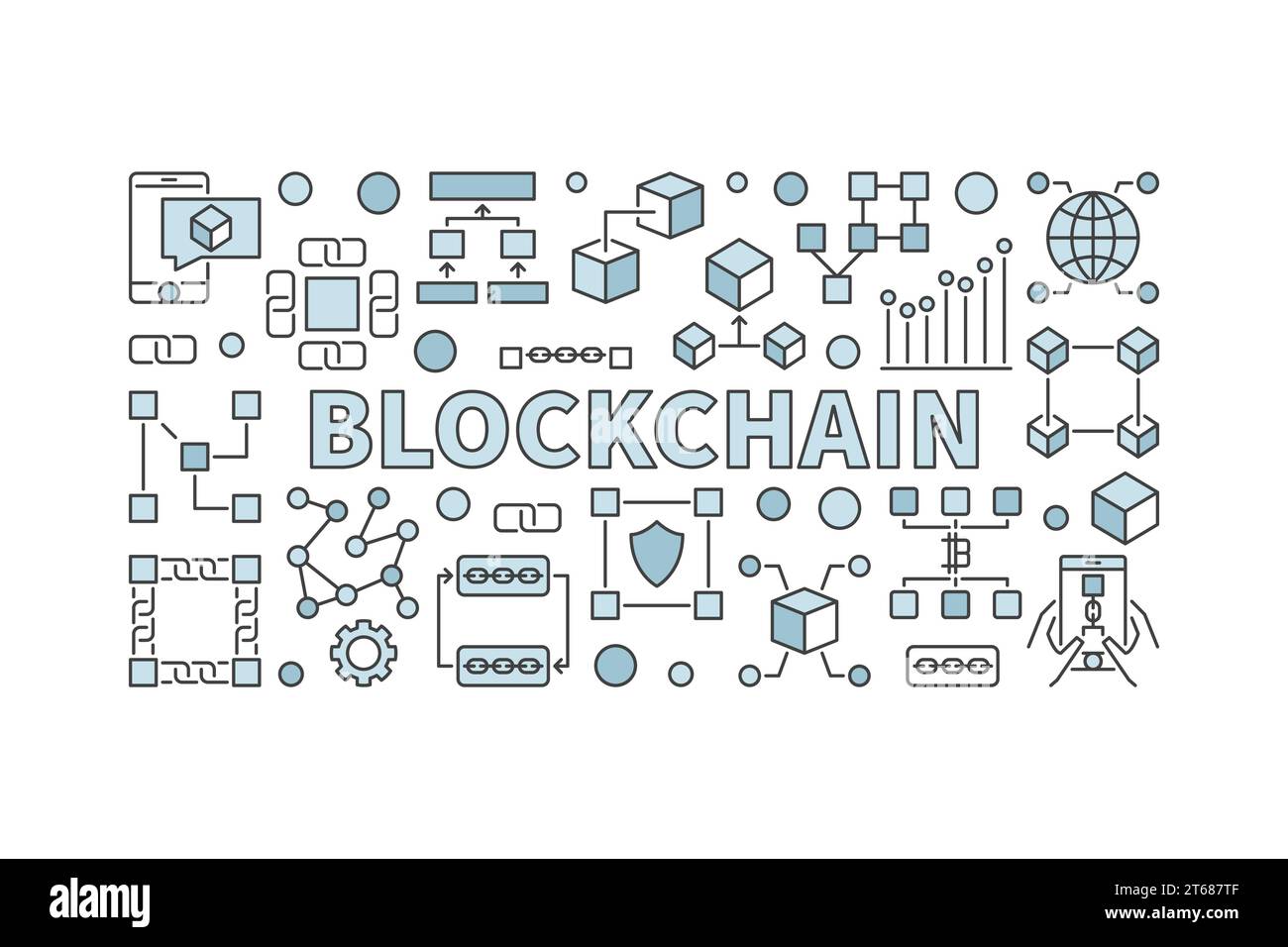 Creative technology banner made with block chain icons and word ...