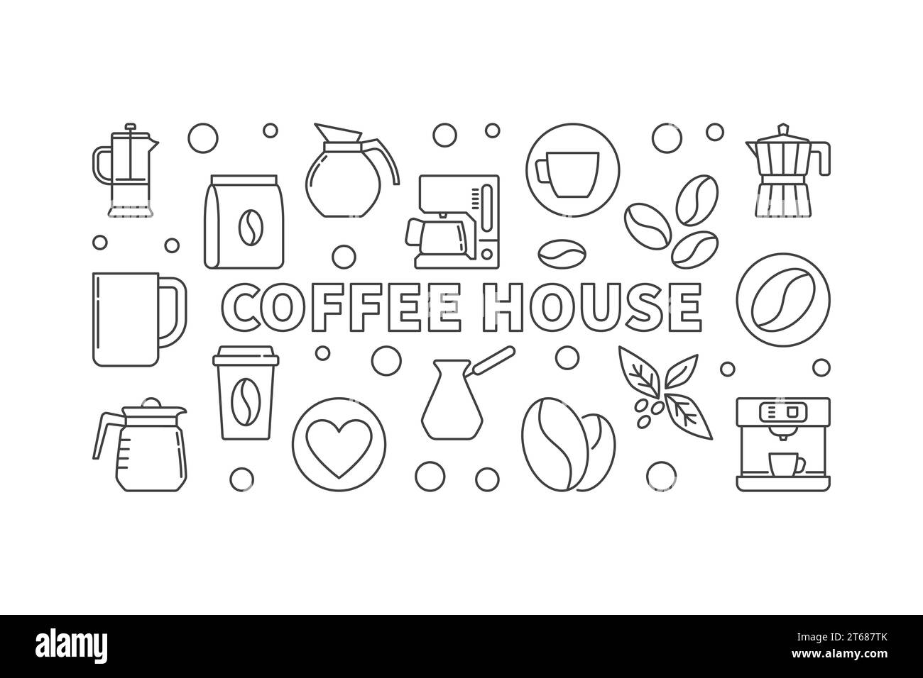 Coffee house horizontal illustration. Vector cafe concept banner made ...