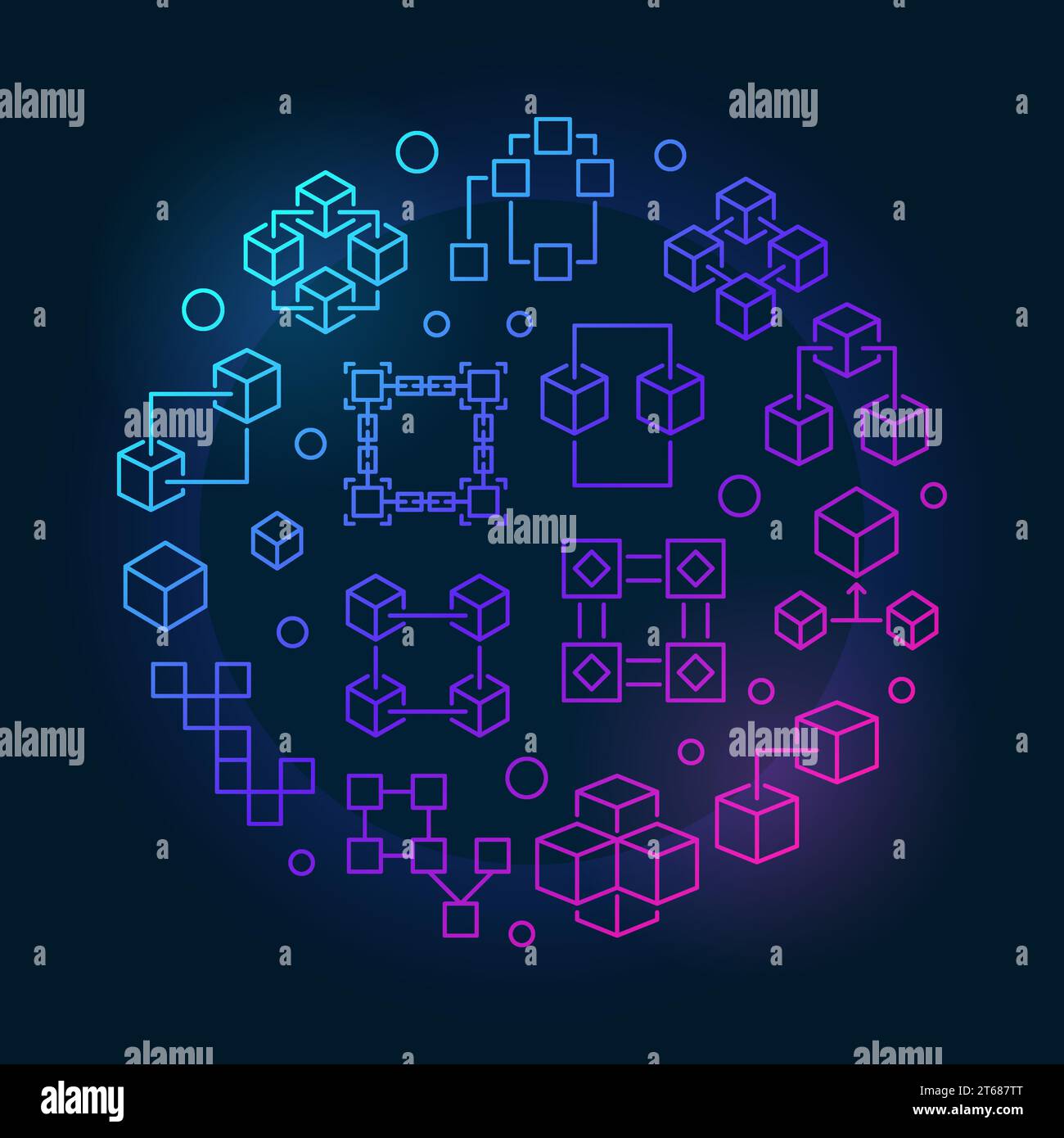 Block chain technology colored symbol. Vector blockchain round ...