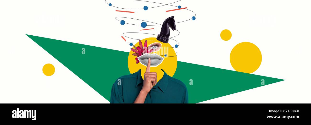 Artwork collage image of finger cover lips show shush gesture flower ...