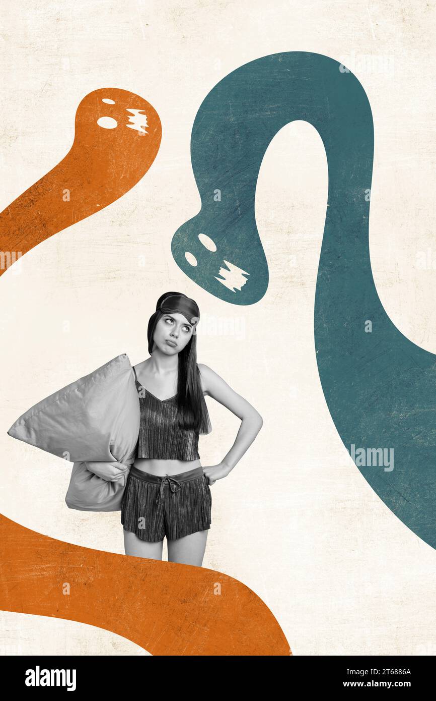 Creative 3d photo artwork graphics collage painting of tired of annoyed ...