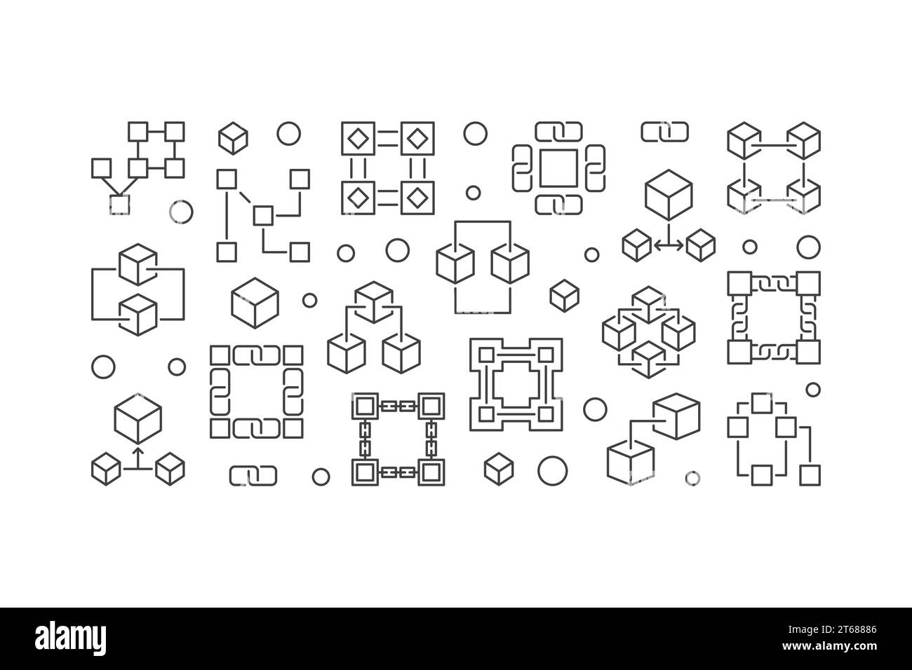 Block chain technology horizontal banner. Vector blockchain illustration in outline style Stock ...