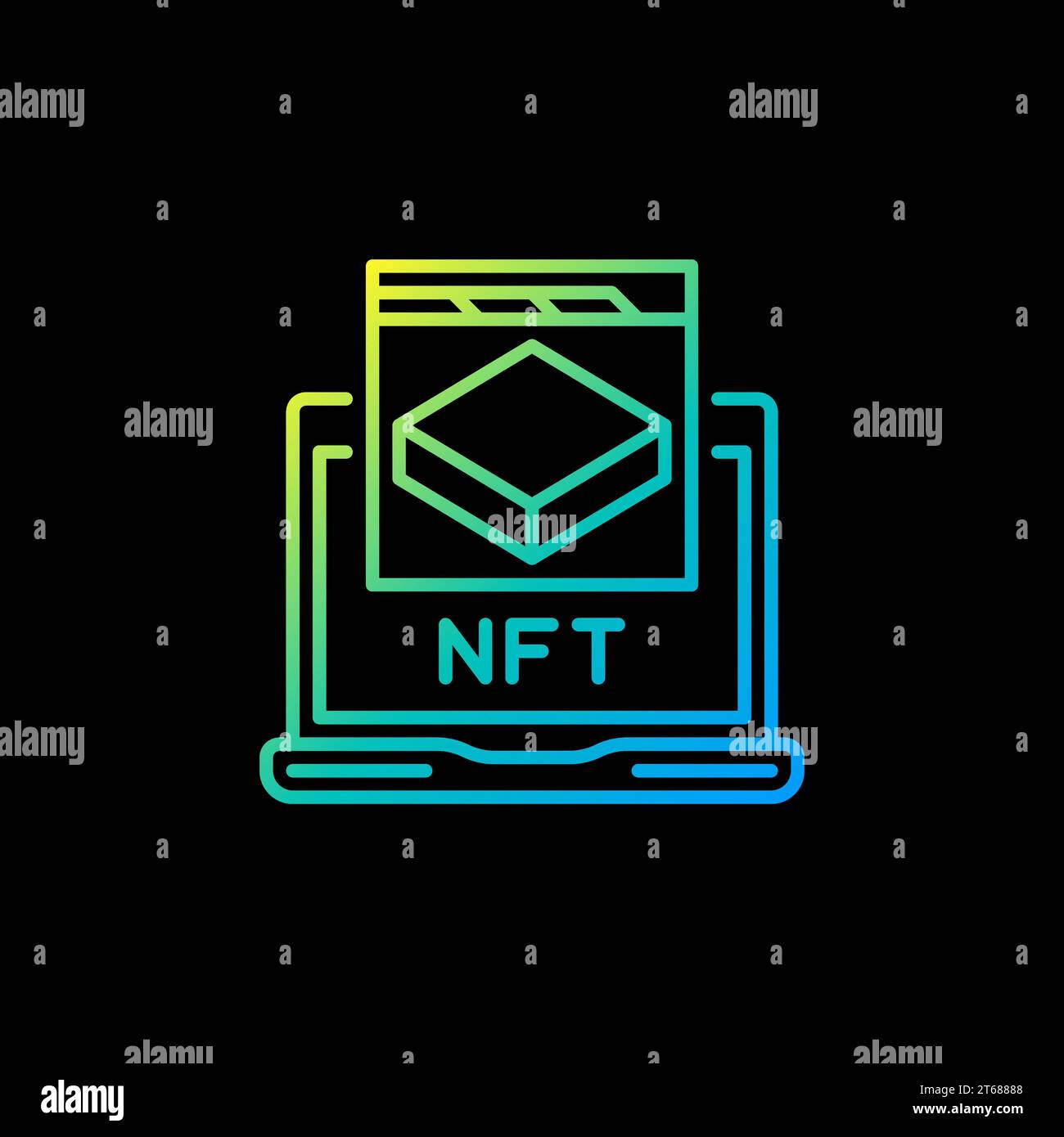 Laptop Screen with NFT outline colorful icon - Non fungible Token vector concept linear symbol ...