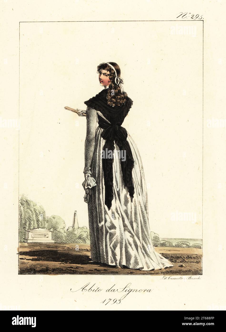 Rear view of the dress of a fashionable woman, French Revolutionary era ...