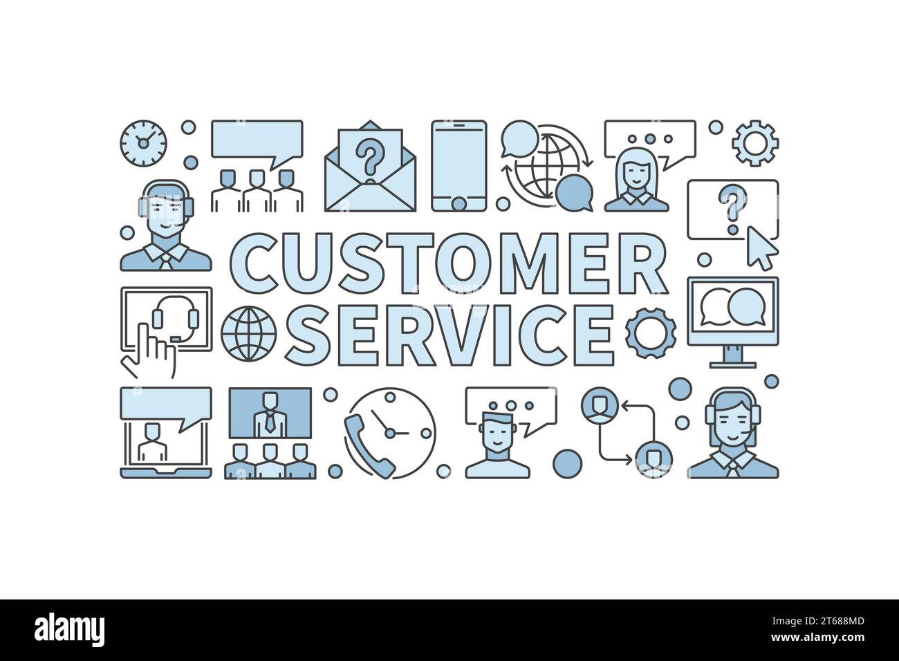 Customer service modern vector horizontal banner or illustration on ...
